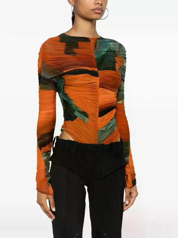 MUGLER Archive-print Mesh Bodysuit