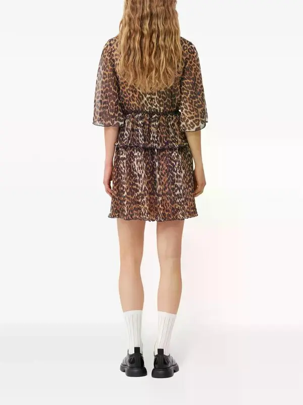 GANNI Leopard-print Georgette Minidress - Brown