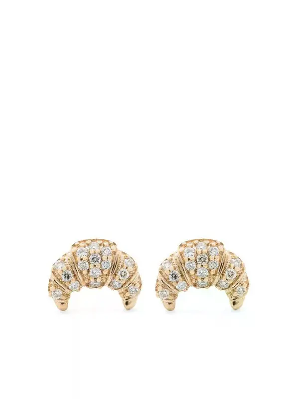 SYDNEY EVAN 14kt Yellow Small Croissant Diamond Stud Earrings - Gold