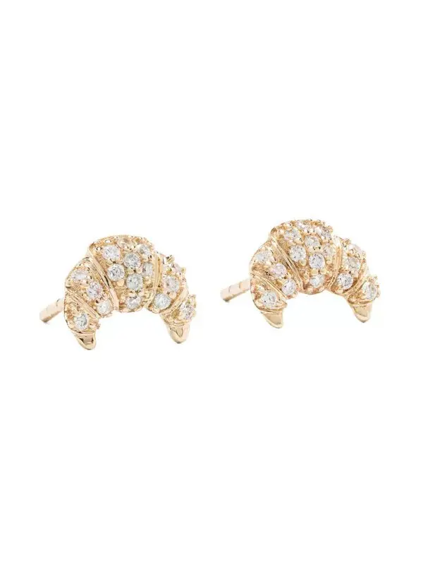 SYDNEY EVAN 14kt Yellow Small Croissant Diamond Stud Earrings