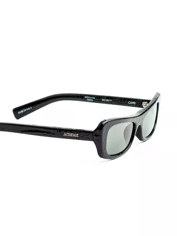 Jacquemus Capri Crocodile-effect Rectangular Sunglasses
