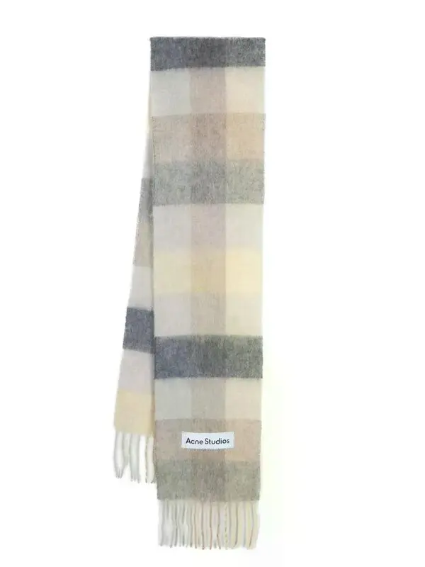 Acne Studios Checked Logo-appliqué Scarf - Neutrals