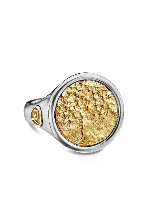 David Yurman 18kt Yellow Gold And Sterling Life And Death Duality Signet Ring - Silver