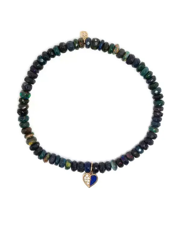 SYDNEY EVAN 14kt Yellow Gold Diamond Beaded Charm Bracelet - Green