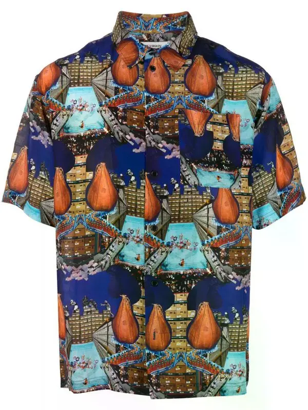 Henrik Vibskov Transfered Graphic-print Crepe Shirt - Blue