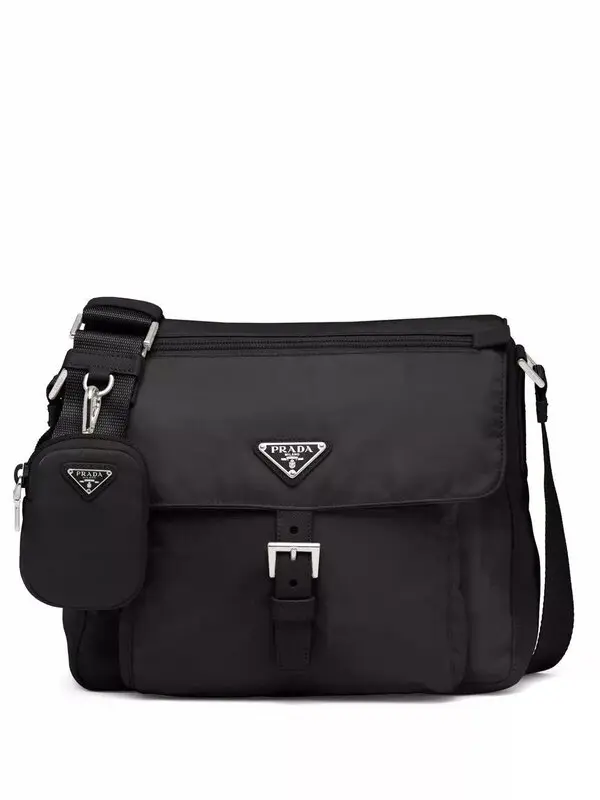 Prada Re-nylon Medium Shoulder Bag With Enameled Triangle Logo - Black