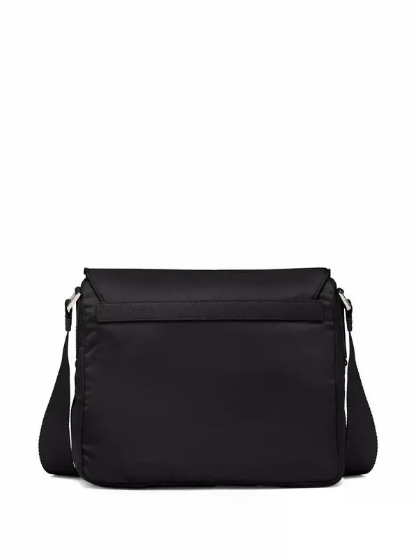 Prada Re-nylon Medium Shoulder Bag With Enameled Triangle Logo - Black