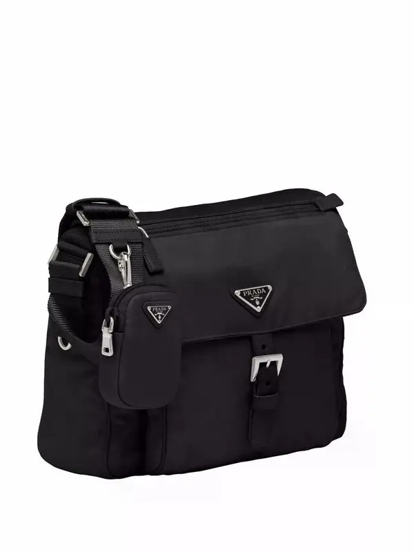 Prada Re-nylon Medium Shoulder Bag With Enameled Triangle Logo - Black