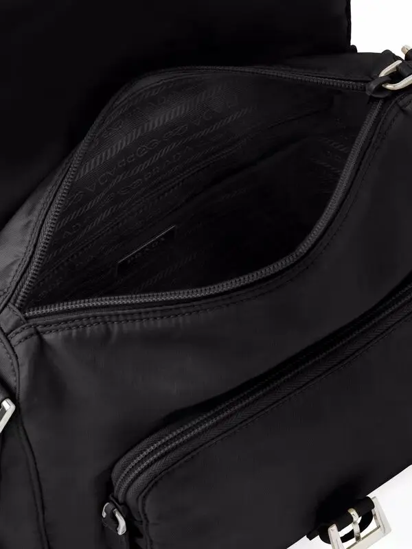 Prada Re-nylon Medium Shoulder Bag With Enameled Triangle Logo - Black