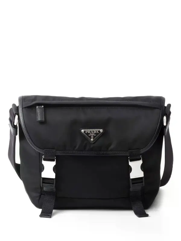 Prada Saffiano Leather And Re-nylon Shoulder Bag - Black