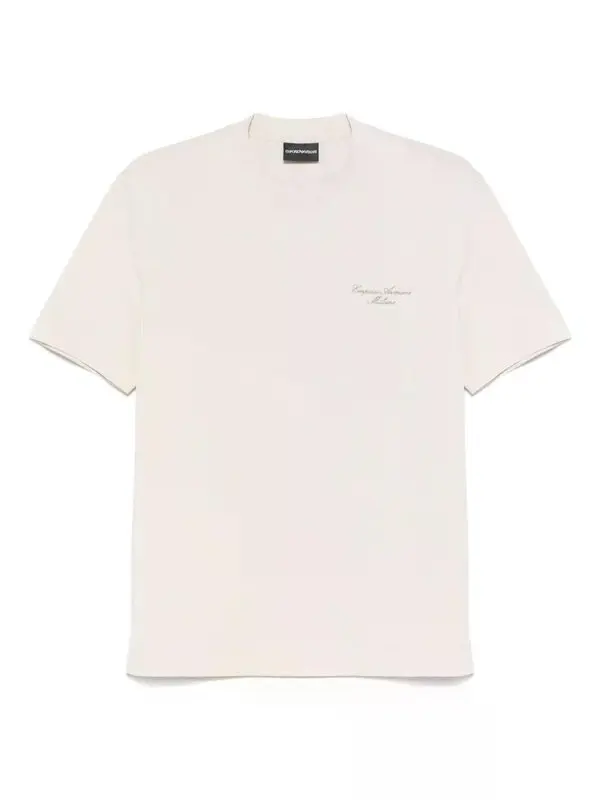 Emporio Armani Logo-embroidered T-shirt - Neutrals