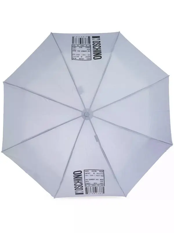 Moschino Compact Umbrella With Logo And Barcode Print - Grey
