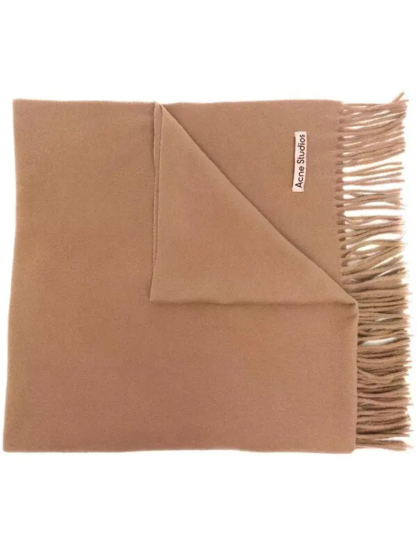 Acne Studios Logo-tag Frayed-edge Scarf - Brown