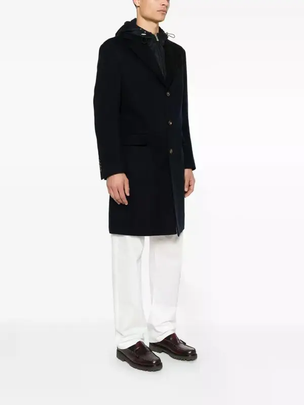 Eleventy Paneled Wool Coat With Detachable Hood - Blue