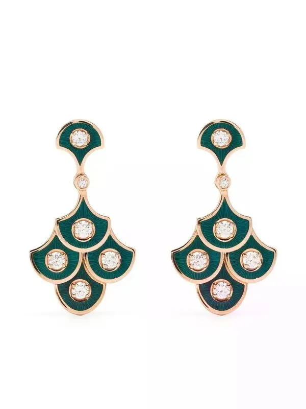 SELIM MOUZANNAR 18kt Rose Gold Fish For Love Diamond Drop Earrings - Green