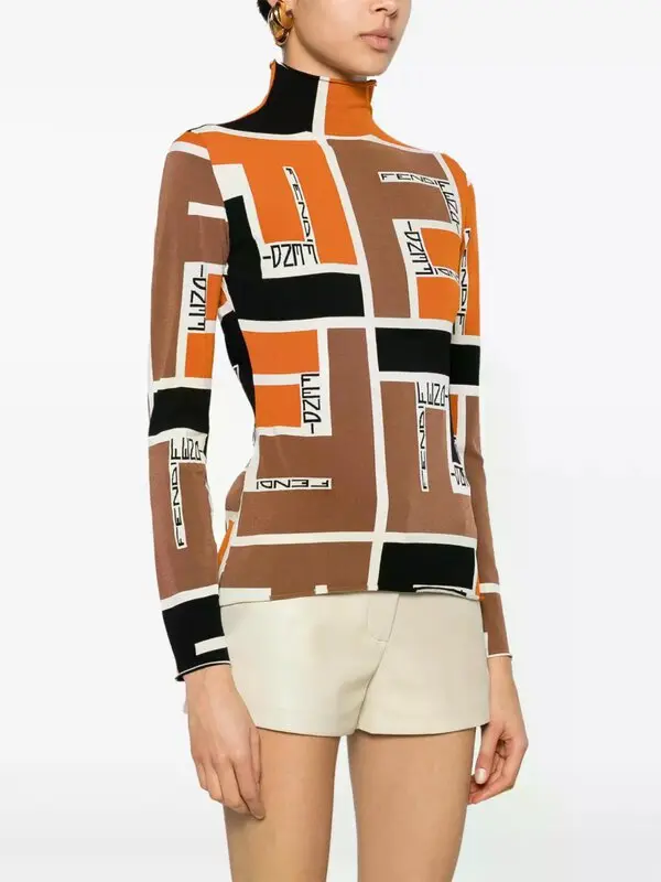 Fendi Logo-jacquard Mock-neck Blouse