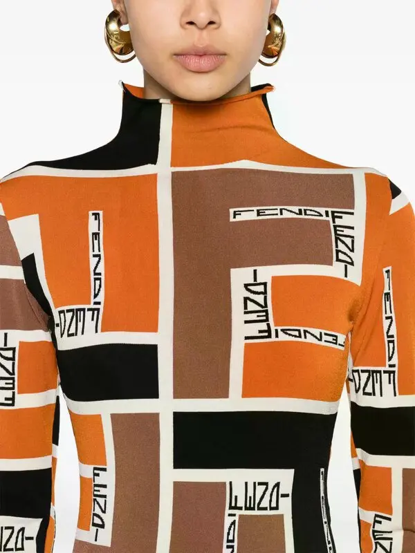 Fendi Logo-jacquard Mock-neck Blouse