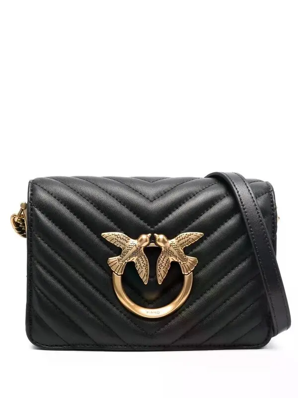 Pinko Mini Love Bag Click Chevron Quilted Nappa Leather Shoulder Bag