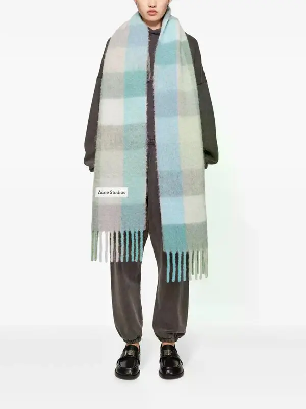 Acne Studios Logo-patch Checked Scarf - Grey