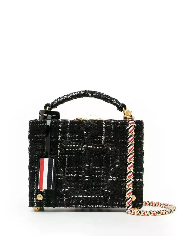 Thom Browne Mini Tweed Ribbon Chain Tote - Black