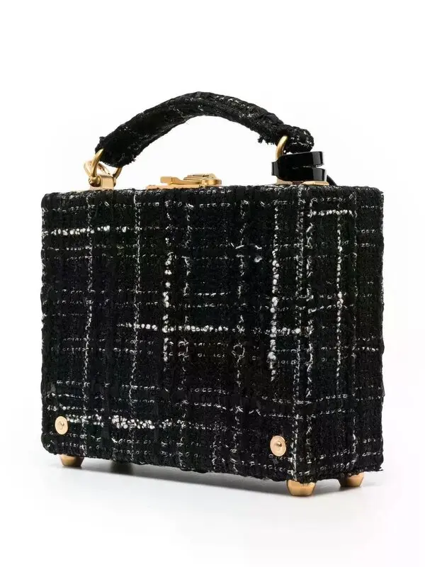 Thom Browne Mini Tweed Ribbon Chain Tote - Black