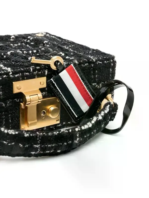 Thom Browne Mini Tweed Ribbon Chain Tote - Black