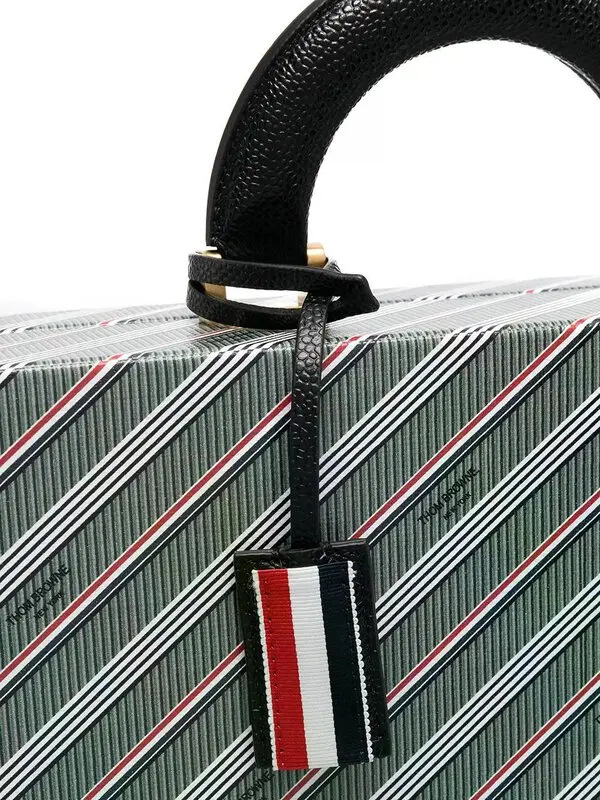 Thom Browne Logo-print Striped Briefcase - Grey