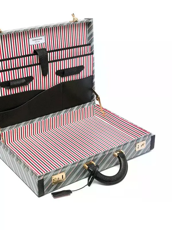 Thom Browne Logo-print Striped Briefcase - Grey