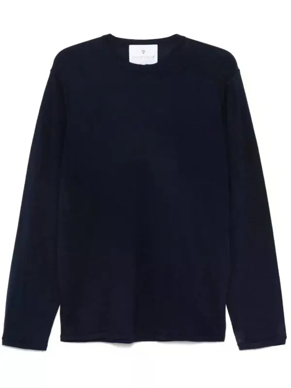 SEVEN GAUGE Wool-silk Blend Fine Ribbed Crew Neck Long Sleeve Pullover