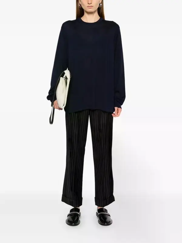 SEVEN GAUGE Wool-silk Blend Fine Ribbed Crew Neck Long Sleeve Pullover
