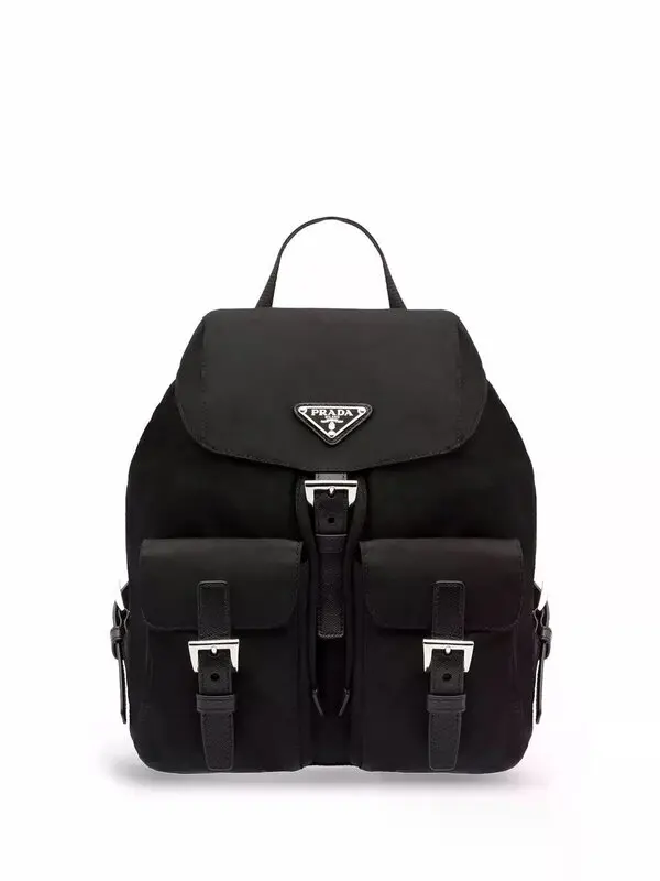 Prada Re-nylon Small Triangle Logo Backpack - Black