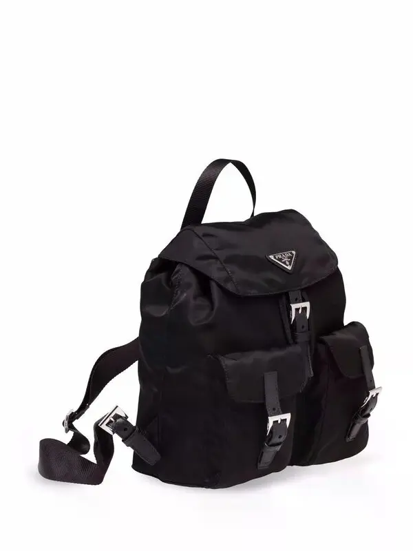 Prada Re-nylon Small Triangle Logo Backpack - Black