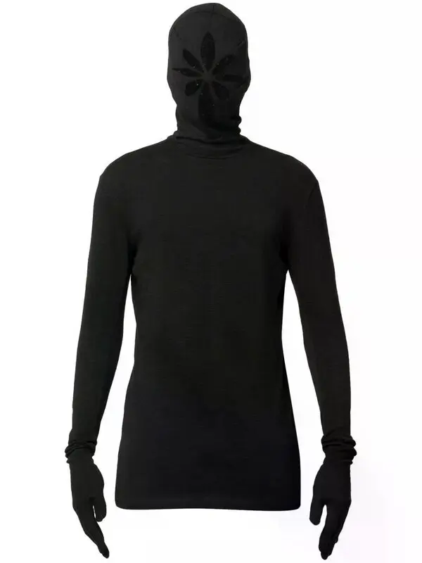 KUSIKOHC Cut-out Mask Gloved Sweatshirt - Black