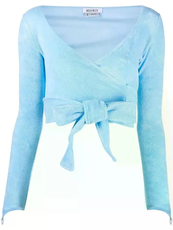 MAISIE WILEN Knitted Wrap Crop Top - Blue