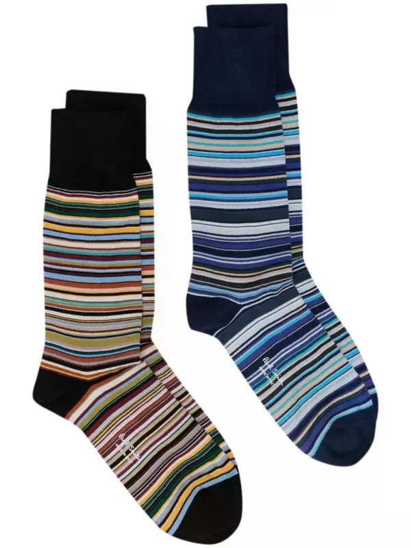 Paul Smith Two-pack Striped Cotton Socks - Blue