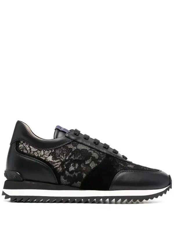 LE SILLA Lace-embellished Leather Sneakers - Black