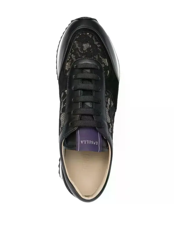 LE SILLA Lace-embellished Leather Sneakers - Black