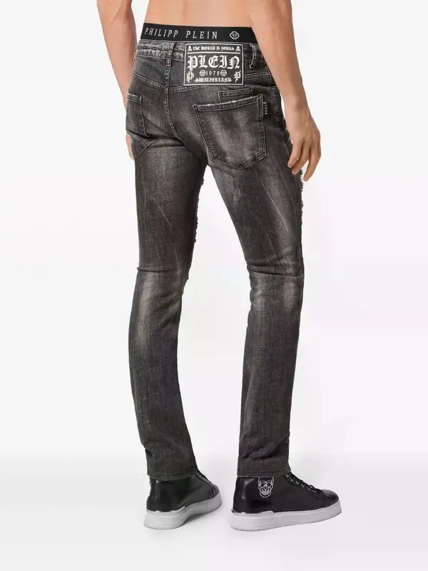Philipp Plein Logo Print Distressed Straight-leg Jeans