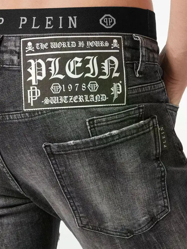 Philipp Plein Logo Print Distressed Straight-leg Jeans