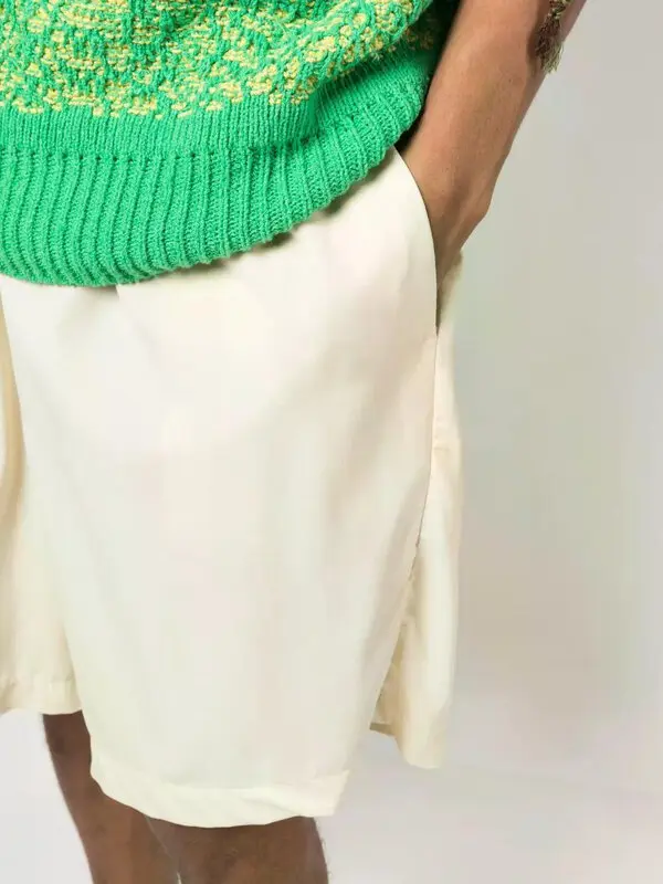 BONSAI Elasticated-waistband Wool Bermuda Shorts - Neutrals