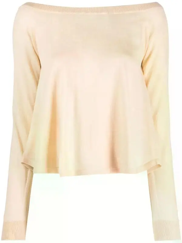 SEMICOUTURE Bardot-neckline Virgin Wool Jumper - Neutrals