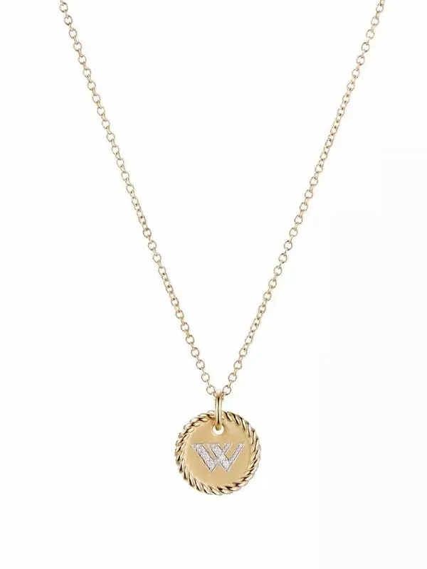 David Yurman 18kt Yellow Initial Diamond Charm Necklace - Gold
