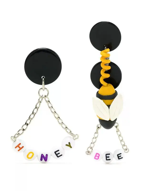 AMIR SLAMA Letter And Bee Charm Drop Earrings - Black