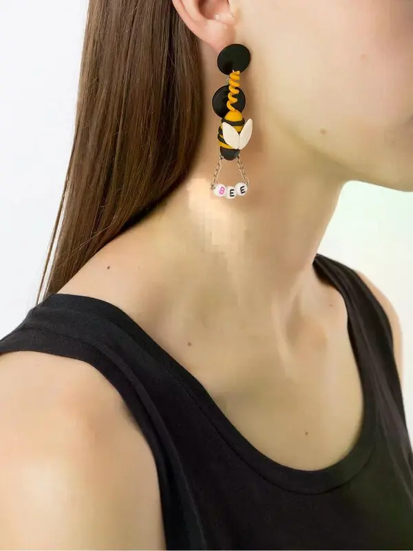 AMIR SLAMA Letter And Bee Charm Drop Earrings