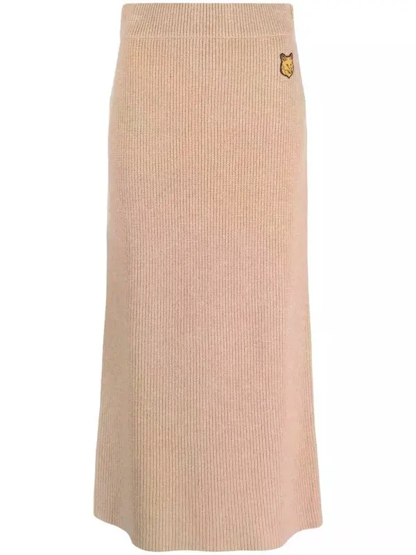 Maison Kitsuné Fox-patch Ribbed-knit Skirt