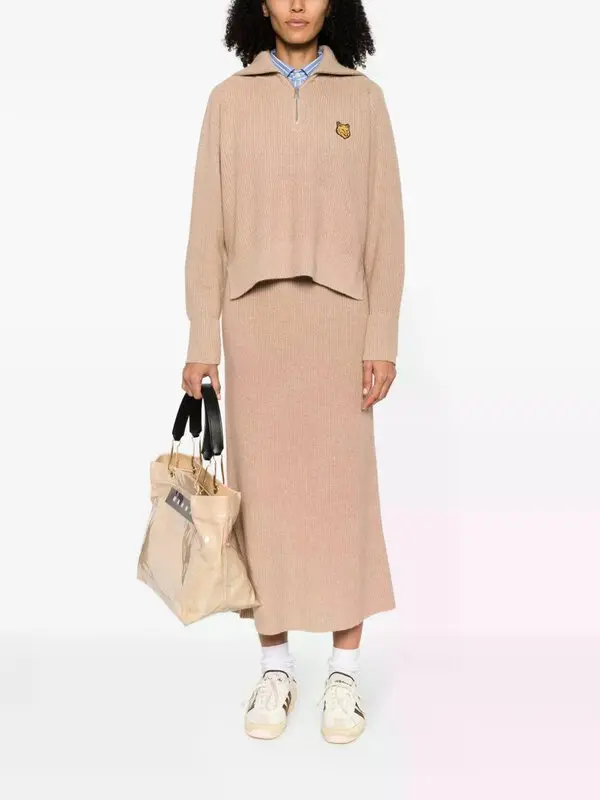 Maison Kitsuné Fox-patch Ribbed-knit Skirt