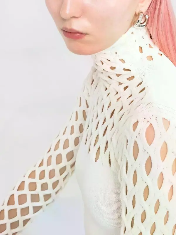 Valentino Garavani Open-knit Roll-neck Top - Neutrals