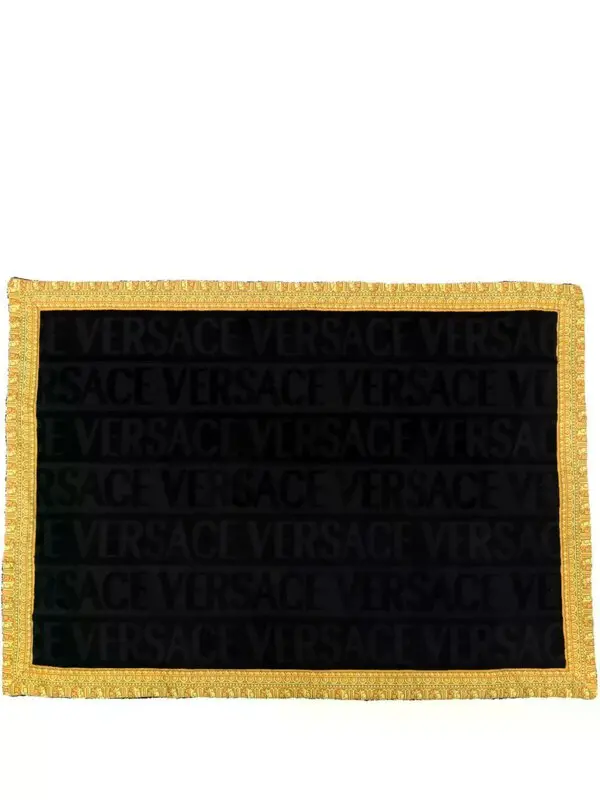 Versace Logo-jacquard Cotton Bathmat - Black