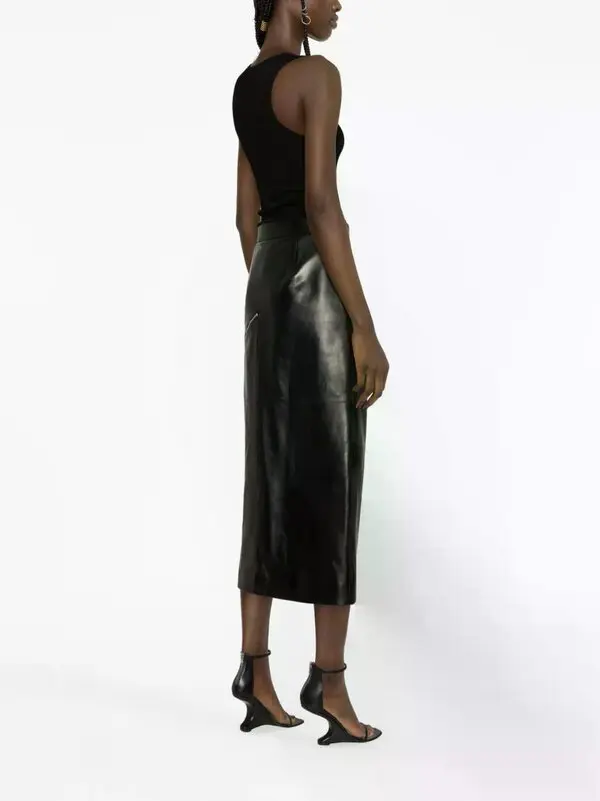 Alexander McQueen Side-slit Leather Midi Skirt