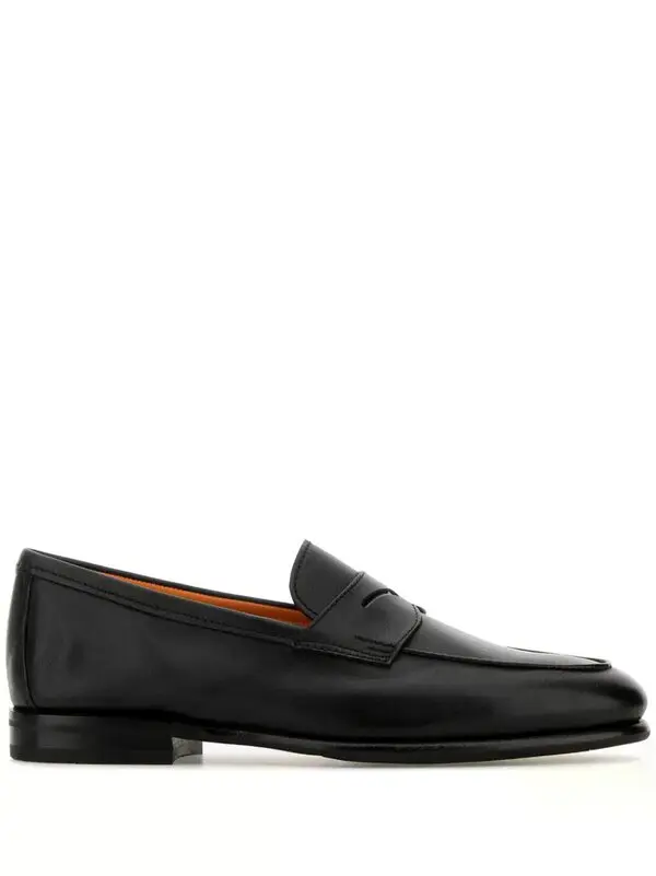 Santoni Carlos Leather Loafers - Black